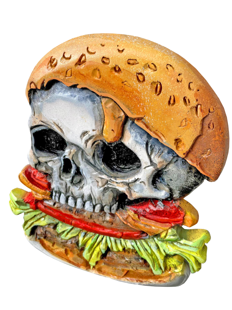 Mc Dead Burger : Gravure et peinture sur bois