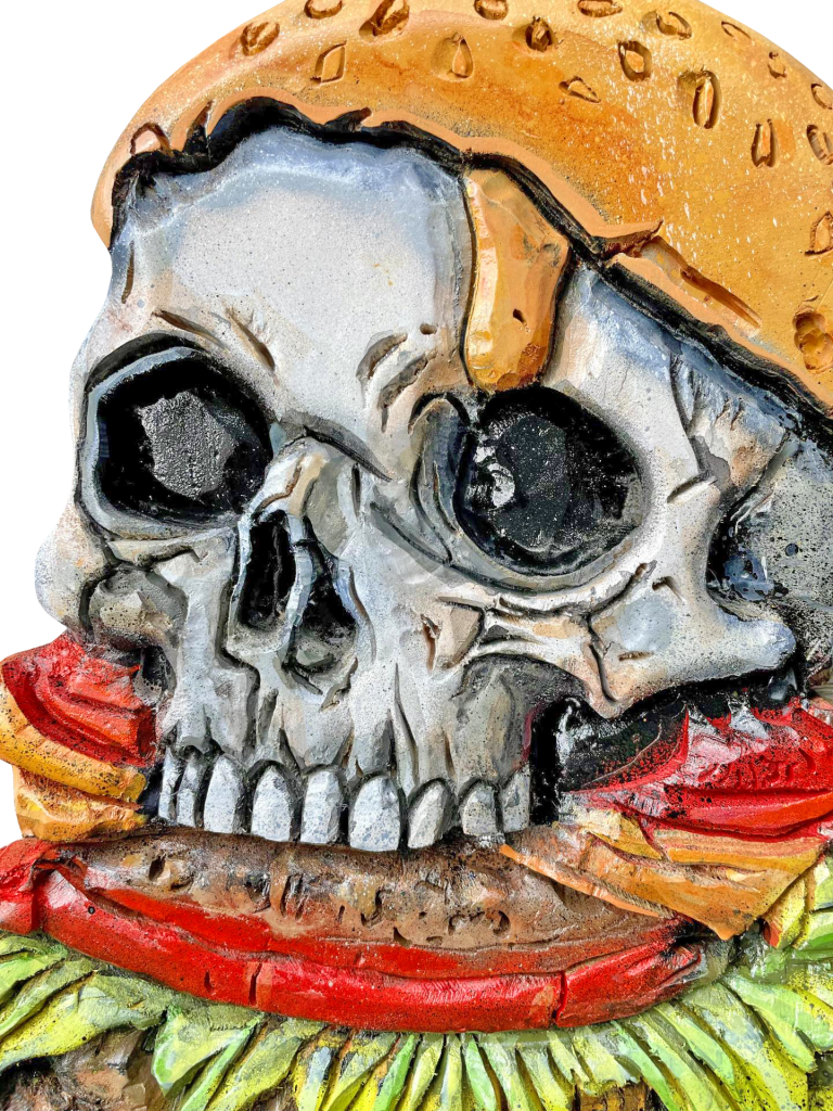 Mc Dead Burger : Gravure et peinture sur bois